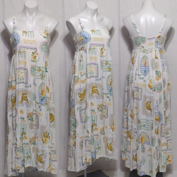Paper Heart | Dresses | Paper Heart Linen Blend Fruit Print Tiered Maxi ...